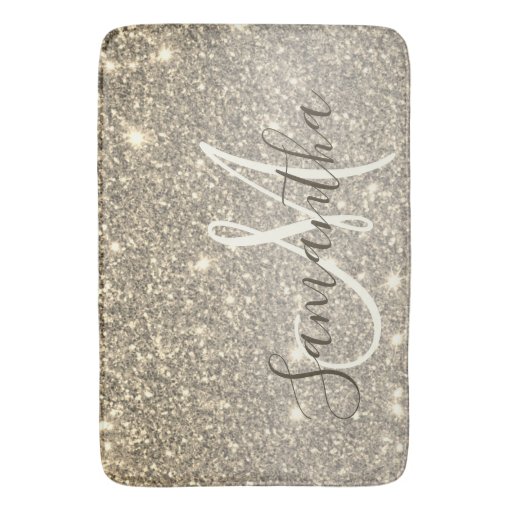Modern Gold Glitter Sparkles Personalized Name Bath Mat Zazzle