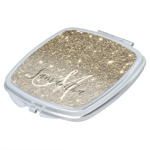 Modern Gold Glitter Sparkles Personalized Name Compact Mirror Zazzle