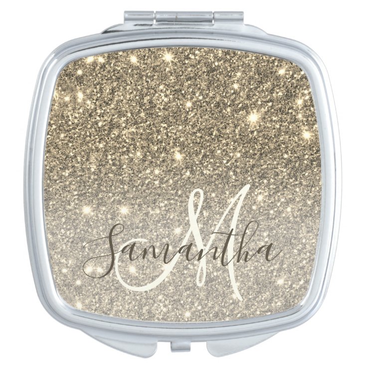 Modern Gold Glitter Sparkles Personalized Name Compact Mirror | Zazzle
