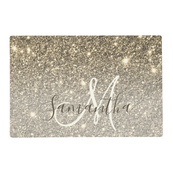 Modern Gold Glitter Sparkles Personalized Name Placemat