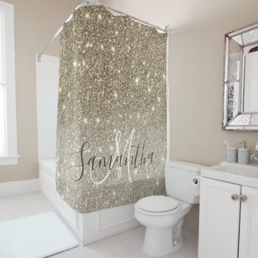 Modern Gold Glitter Sparkles Personalized Name Shower Curtain Zazzle