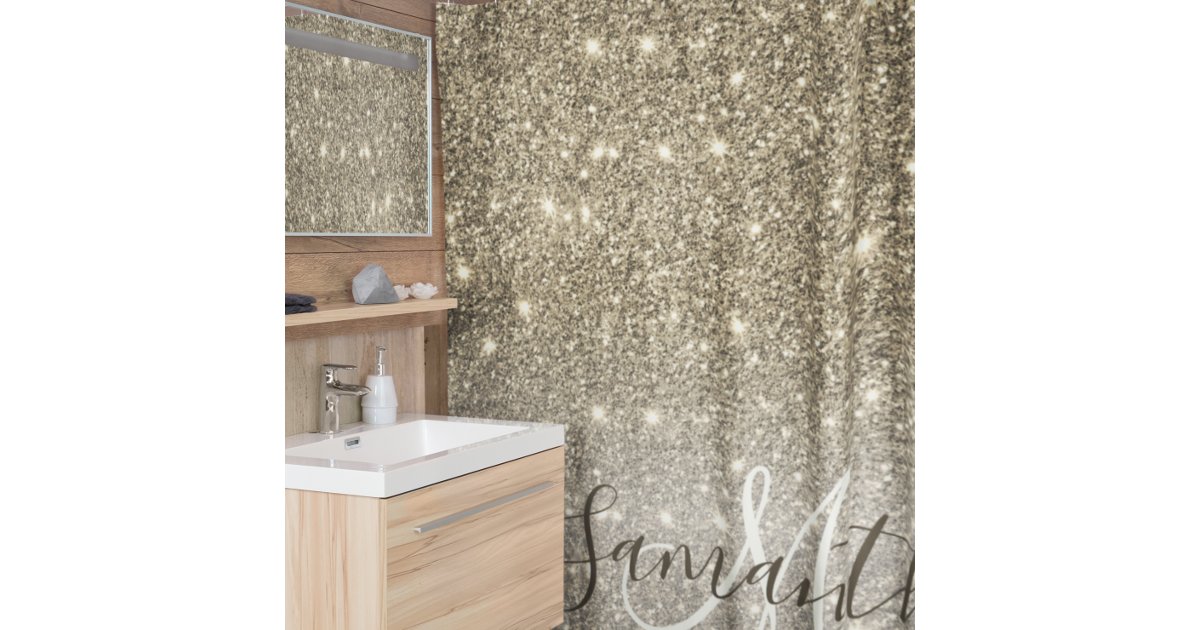 Modern Gold Glitter Sparkles Personalized Name Shower Curtain Zazzle