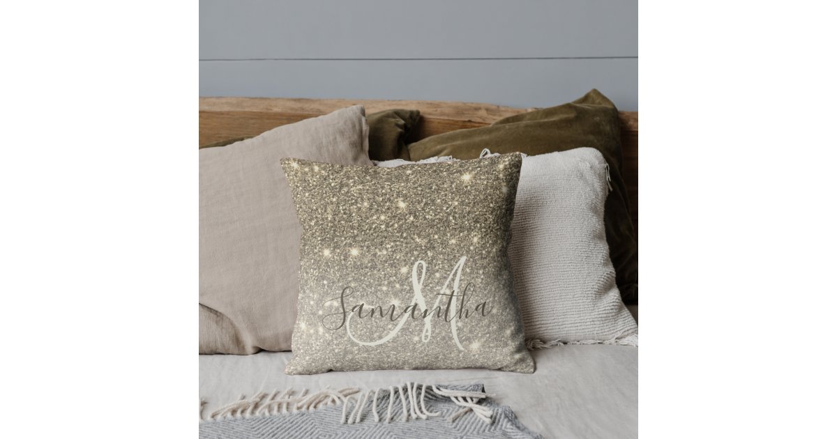 Modern Gold Glitter Sparkles Personalized Name Throw Pillow Zazzle