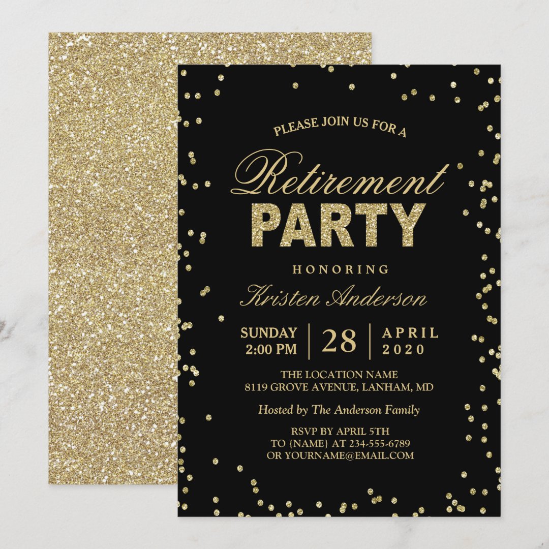 Modern Gold Glitter Sparkles Retirement Party Invitation | Zazzle