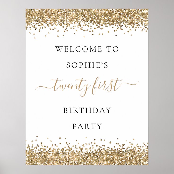 Modern Gold Glitter Welcome 21st Birthday Party Poster | Zazzle