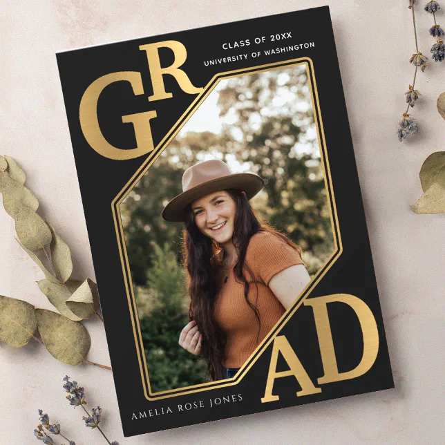 Modern Gold GRAD Graduation photo Invitation | Zazzle