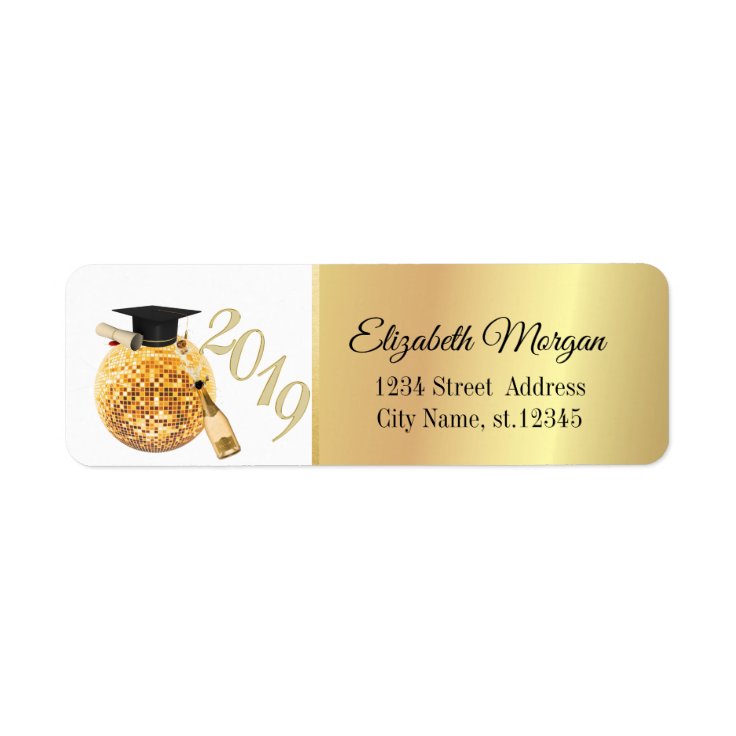 Modern Gold Graduation Cap,Disco Ball,Wine Label | Zazzle