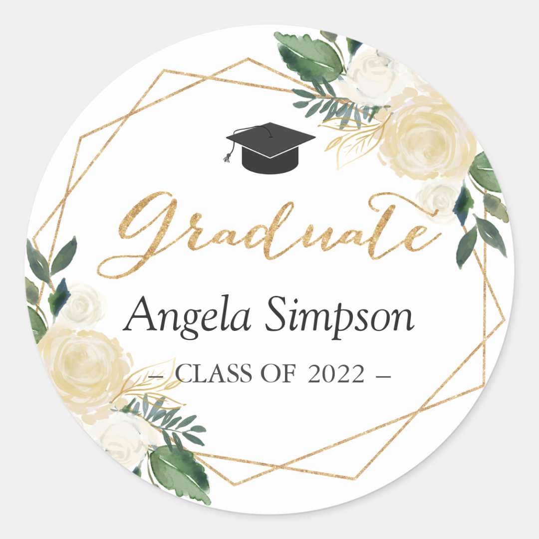 Modern Gold Green Floral Graduation Graduate Classic Round Sticker | Zazzle