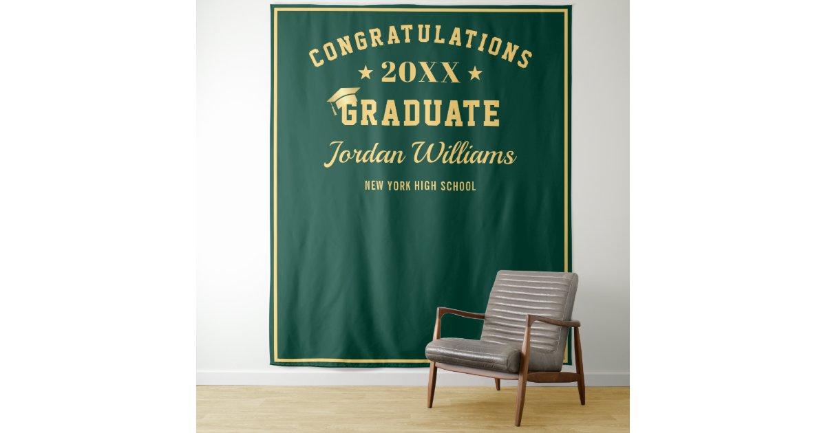 Modern Gold Green Graduation Photo Booth Backdrop | Zazzle