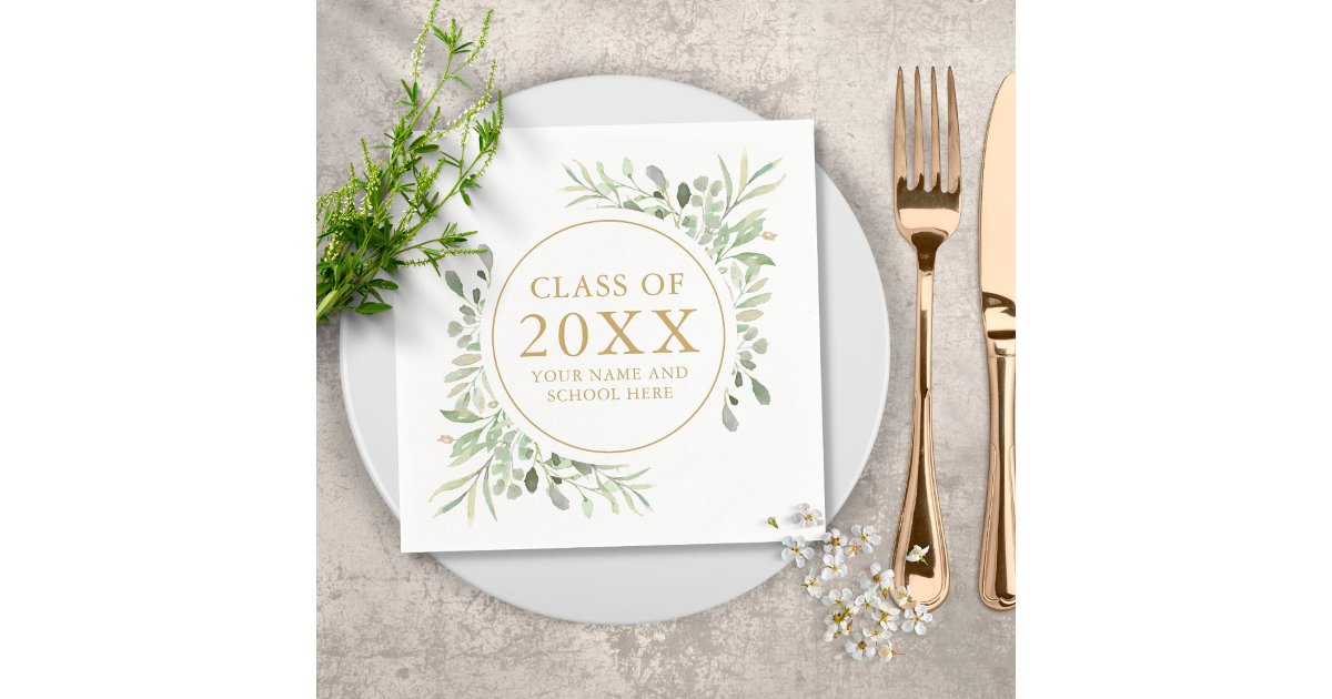 Modern Gold Greenery Leaves Foliage Graduation Napkins | Zazzle