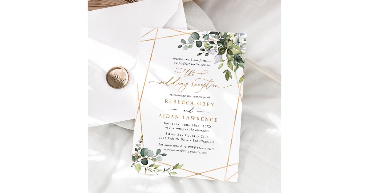 Modern Gold Greenery Wedding Reception Invitation | Zazzle