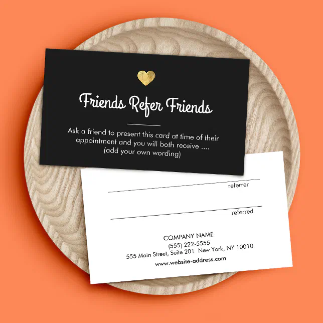 Modern Gold Heart Customer Referral Card | Zazzle