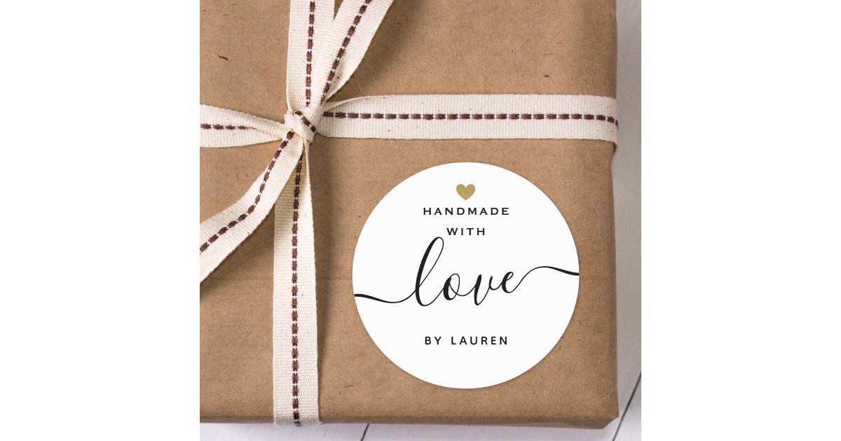 Modern Gold Heart Handmade with Love By Classic Round Sticker | Zazzle