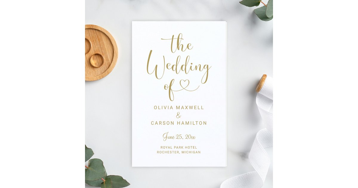Modern Gold Heart Script Wedding Ceremony | Zazzle
