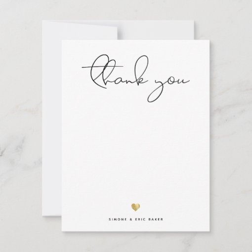 Modern Gold Heart Thank you Script Note Card | Zazzle