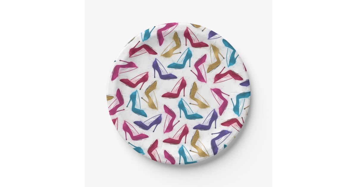 Modern Gold High Heels Watercolor Paper Plates | Zazzle