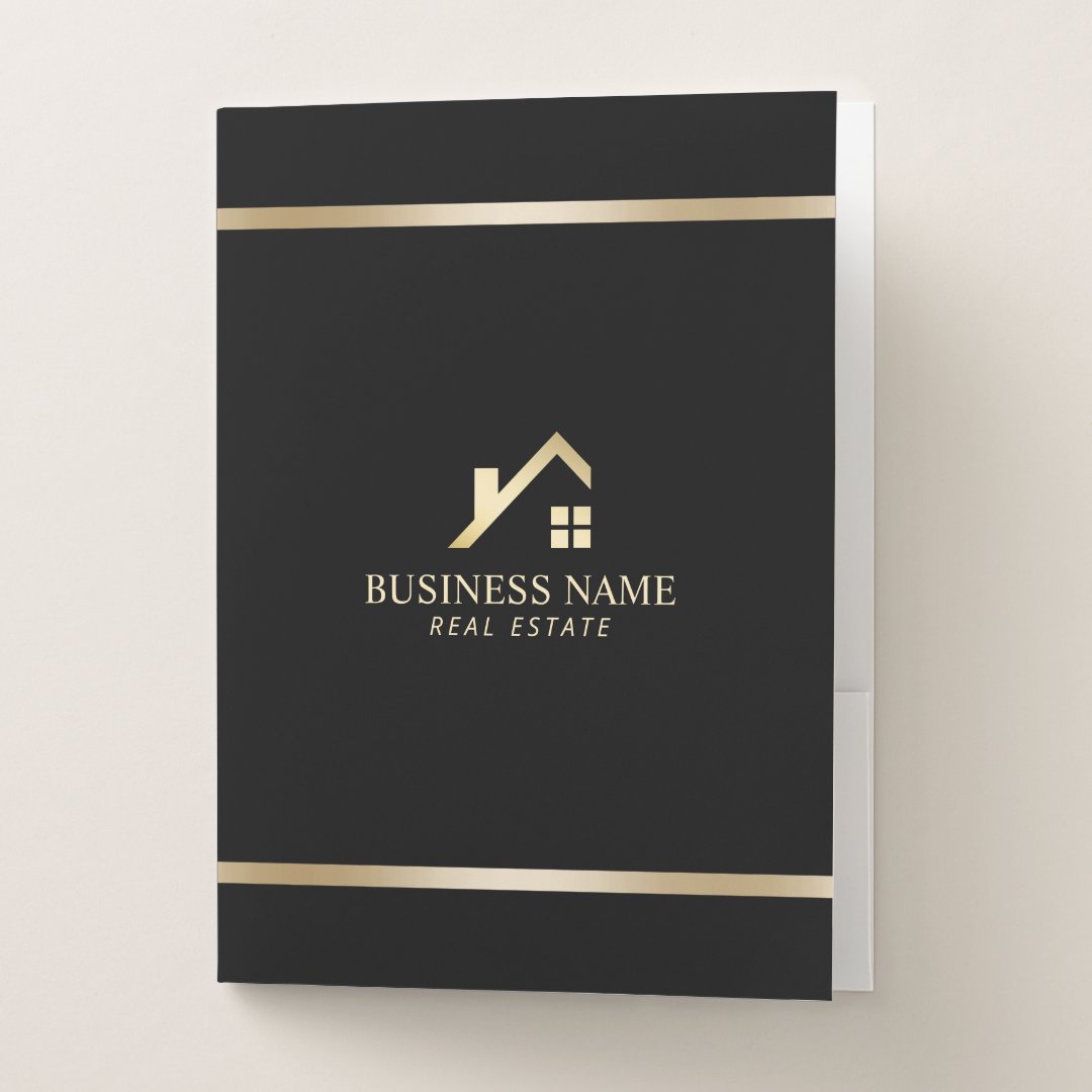 Modern Gold House Logo Real Estate Realtor Pocket Folder | Zazzle