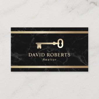 Modern Gold Key Real Estate Realtor Black Marble Business Card | Zazzle