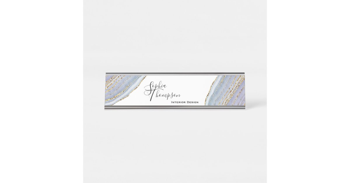 Modern Gold Lavender Geode Agate - Desk Name Plate | Zazzle