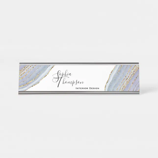 Modern Gold Lavender Geode Agate - Desk Name Plate | Zazzle
