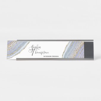 Modern Gold Lavender Geode Agate - Desk Name Plate | Zazzle