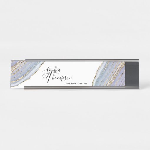 Modern Gold Lavender Geode Agate - Desk Name Plate | Zazzle