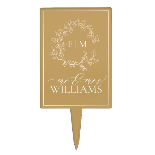 Modern Gold Leafy Crest Monogram Wedding Cake Topp Cake Topper | Zazzle.com