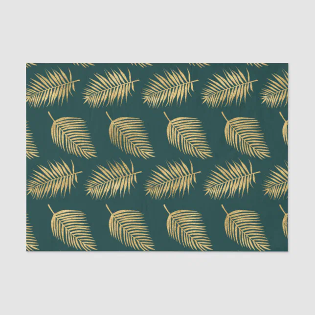 Modern Gold Leaves Against Green Decoupage Tissue Paper | Zazzle