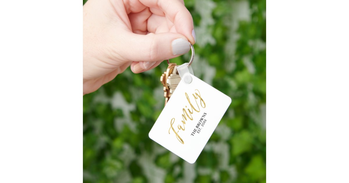 Modern Gold Lettering Family Photo Custom Keychain | Zazzle