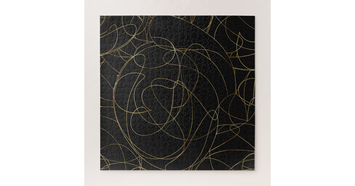 Modern Gold Line Art Gray Dots Abstract Design Jigsaw Puzzle | Zazzle