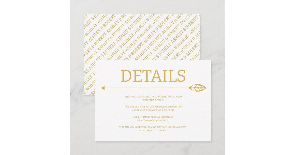 Modern gold line with leaf and arrow wedding enclosure card | Zazzle
