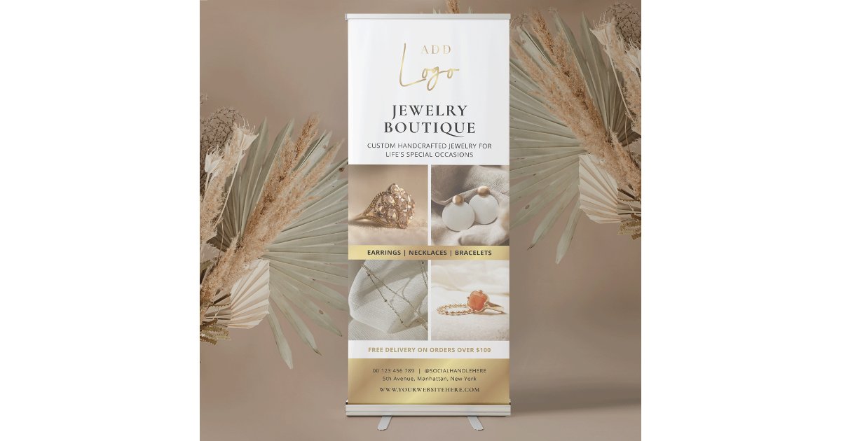 Modern Gold Logo Boutique Jewelry 4 Photos Promo Retractable Banner ...