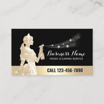 Modern Gold Maid Cleaning Service Housekeeping Business Card | Zazzle