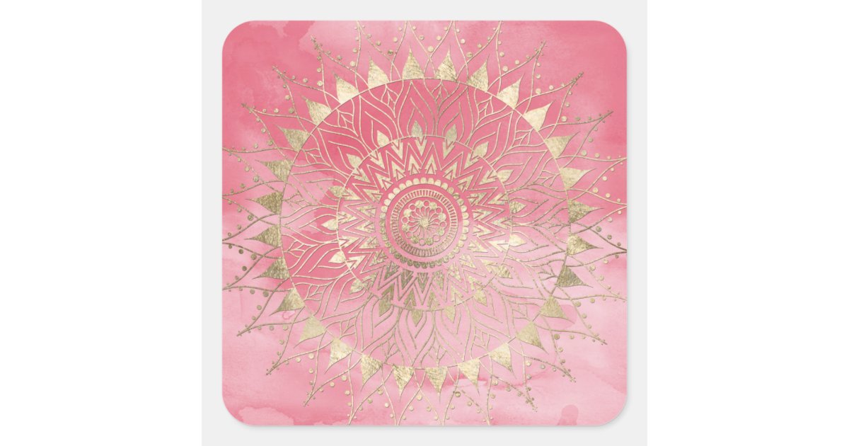 Modern gold mandala square sticker | Zazzle