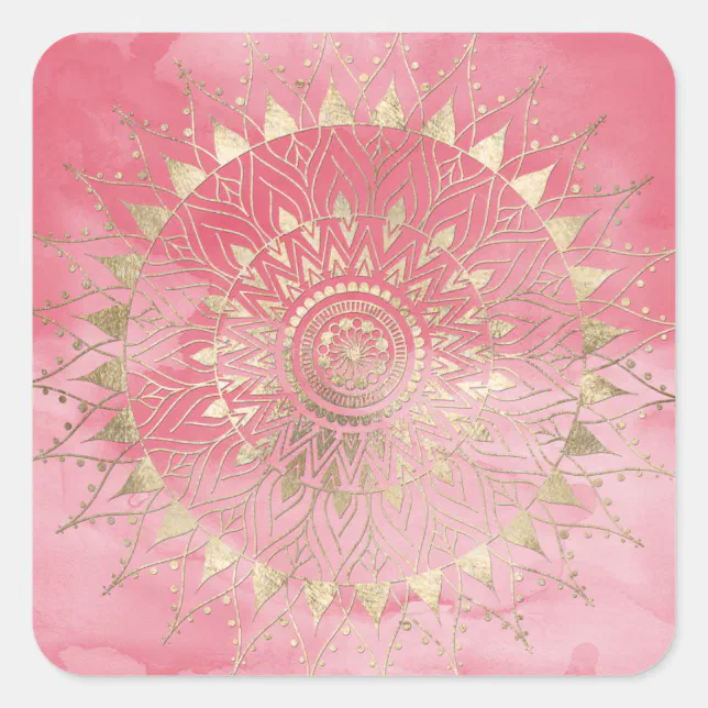 Modern gold mandala square sticker | Zazzle