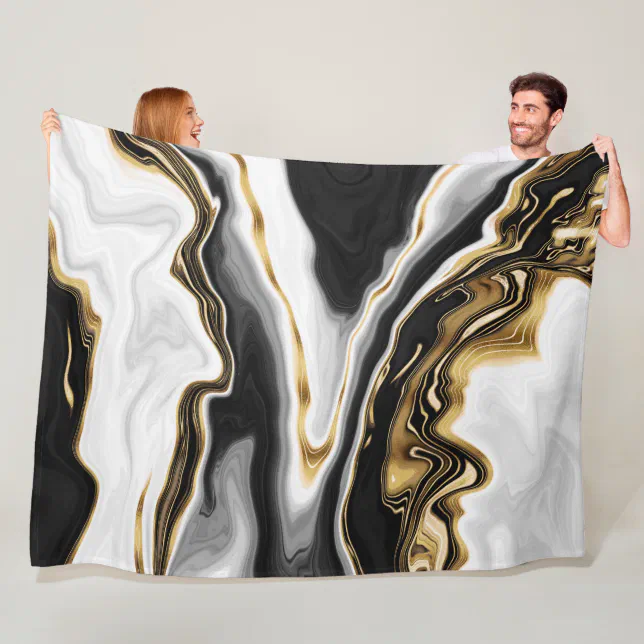 Modern Gold Marble Painting Aesthetic Fleece Blanket | Zazzle