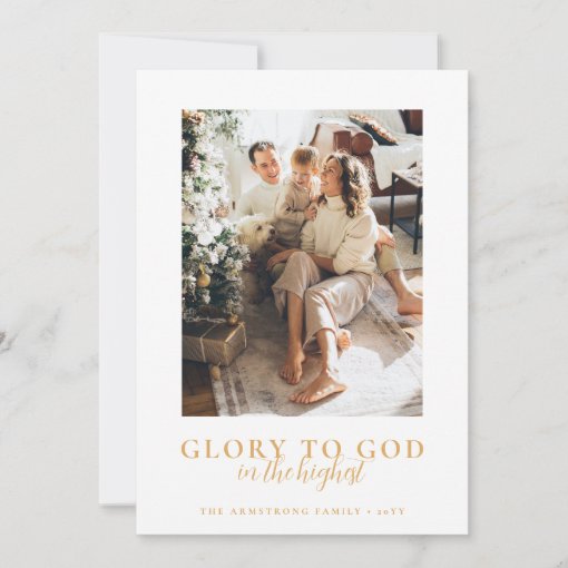 Modern Gold Minimalist Religious Christmas Photo Holiday Card | Zazzle