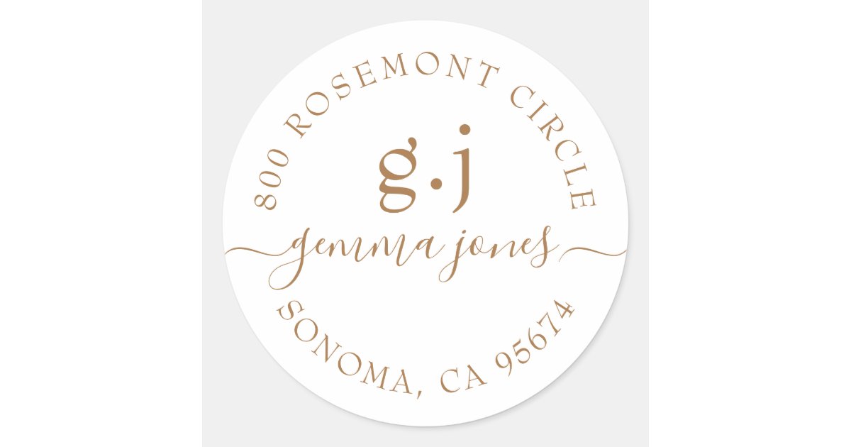 Modern Gold Monogram On White Classic Round Sticker | Zazzle
