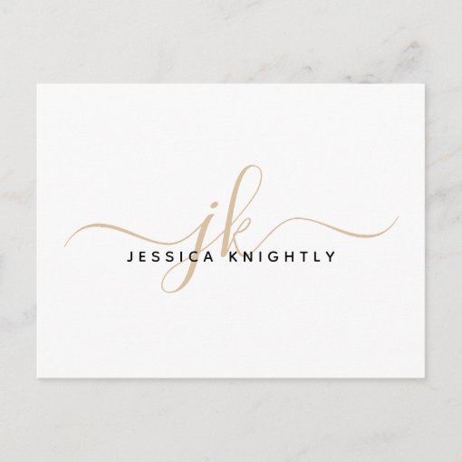 Modern Gold Monogram Script Initials Minimalist Postcard | Zazzle