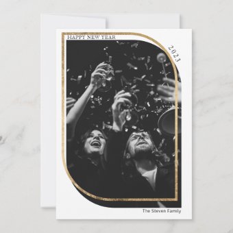 Modern gold new year overlay photo black white holiday card | Zazzle
