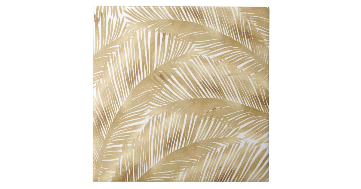 Modern Gold Palm Leaf Tropical Pattern Ceramic Tile | Zazzle