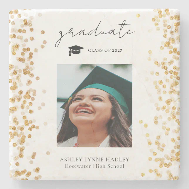 Modern Gold Photo Graduate Stone Coaster | Zazzle
