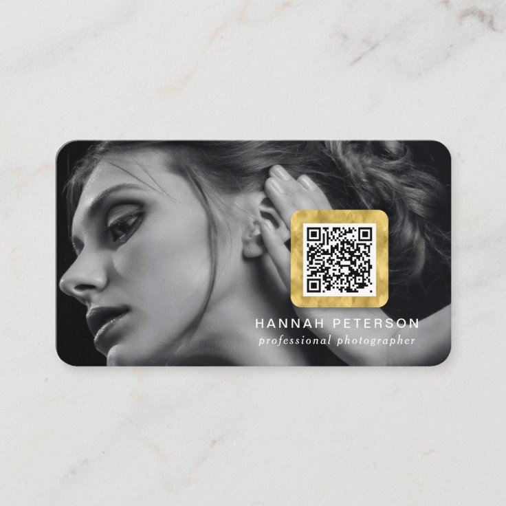 Modern Gold Photo networking scannable QR code Business Card | Zazzle