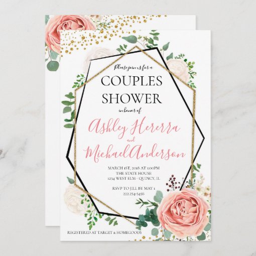 Modern Gold Pink Geometric Couples Shower Invite | Zazzle