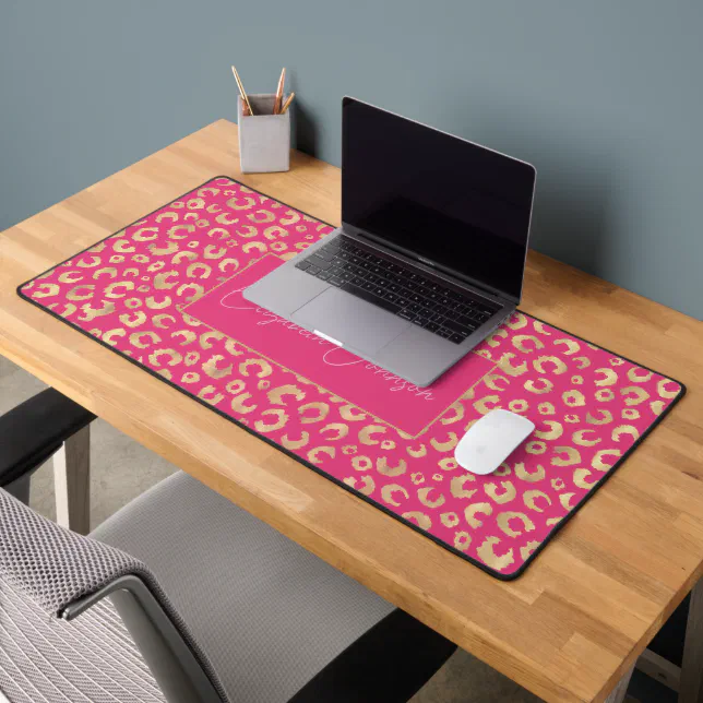 Modern Gold Pink Leopard Print Pattern Desk Mat | Zazzle