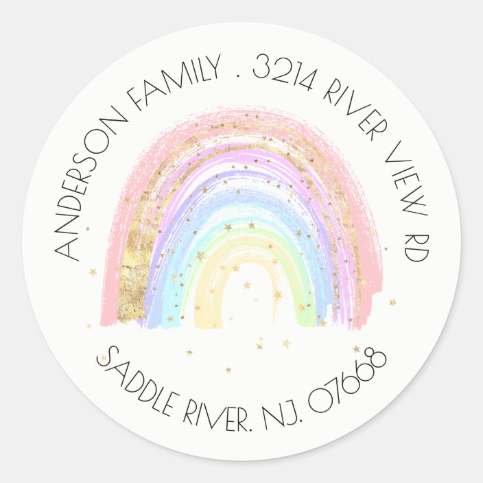 Modern Gold Pink Rainbow Address Label Sticker | Zazzle.com