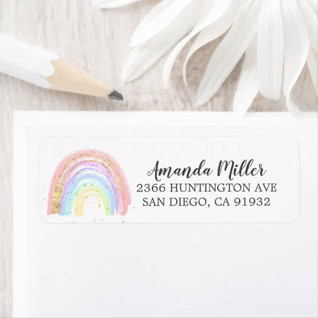 Modern Gold Pink Rainbow Return Address Label | Zazzle