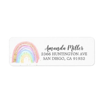 Modern Gold Pink Rainbow Return Address Label | Zazzle