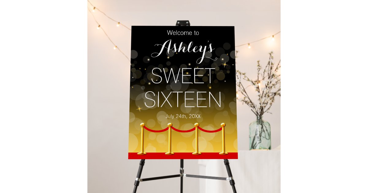Modern Gold Red Carpet Hollywood Sweet 16 Welcome Foam Board | Zazzle