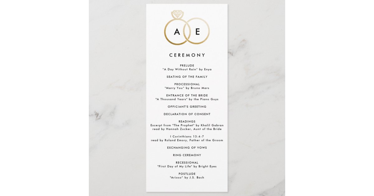 Modern Gold Rings Custom Wedding Program | Zazzle
